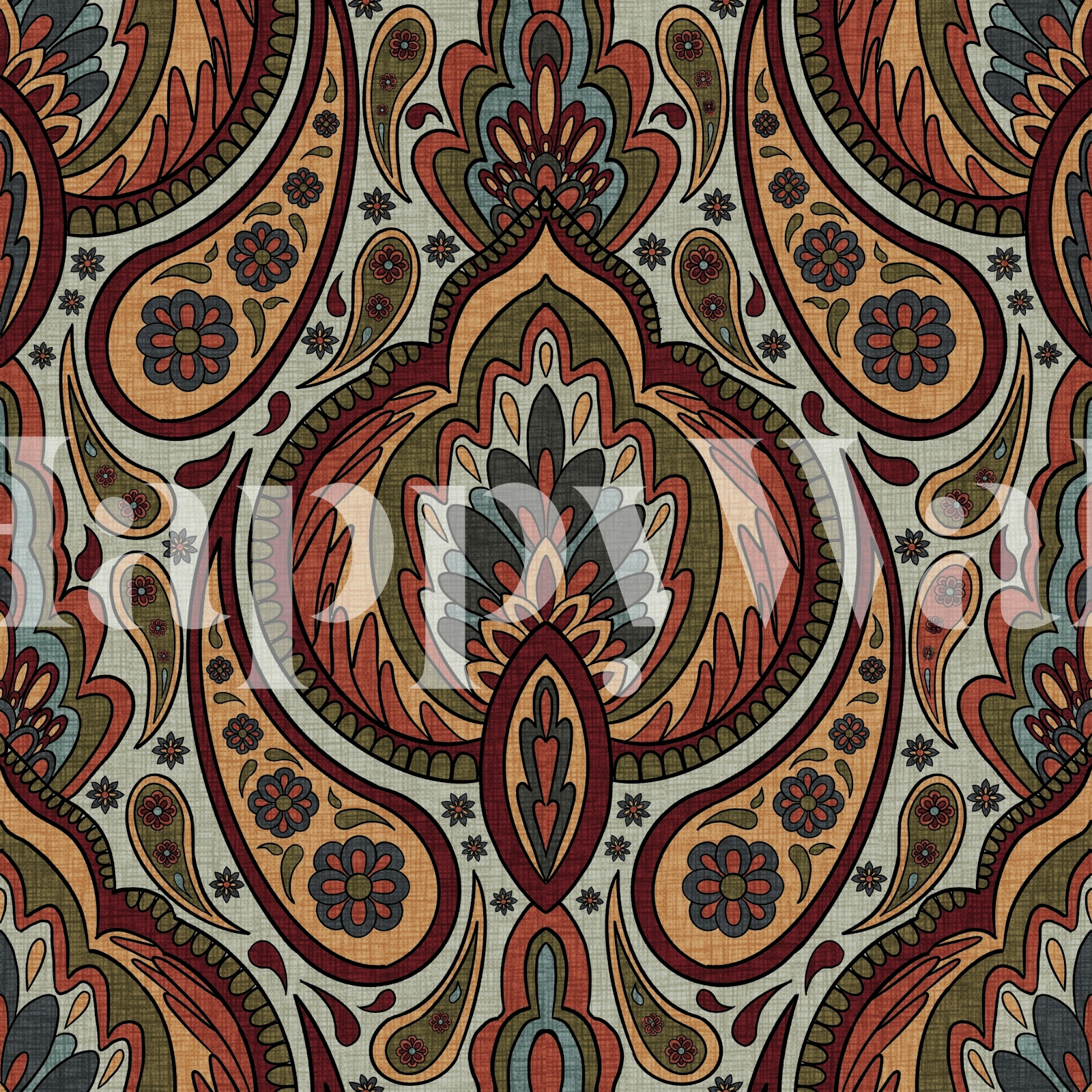 Burnished Red and Gold Paisley Wallpaper