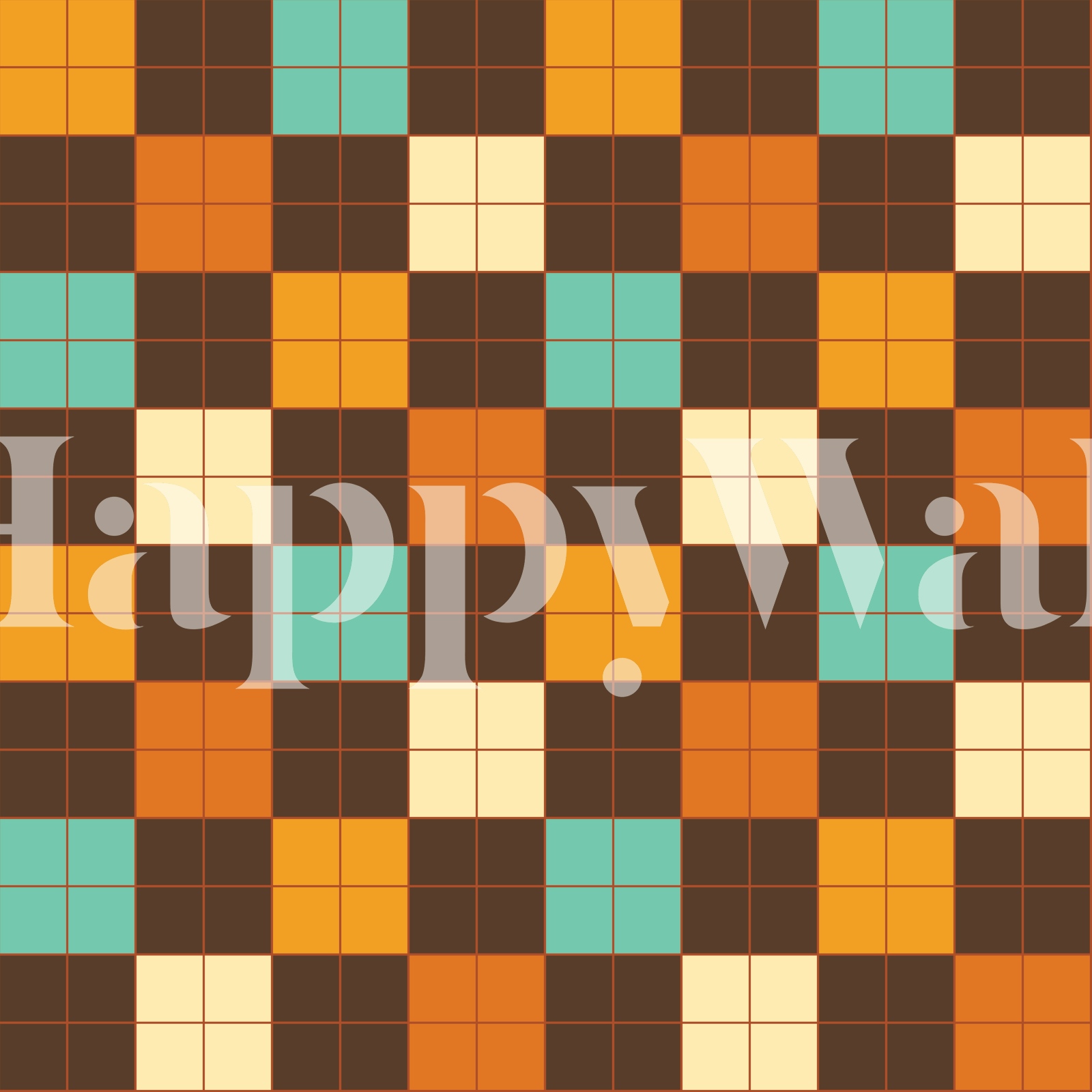 Checkerboard Grid L - 70s Orange & Brown Wallpaper