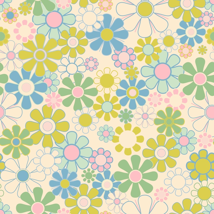 Fresh Flowers Pastel Retro Garden Wallpaper