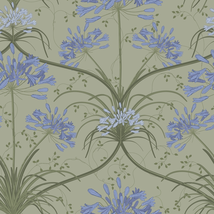 Blue Floral Art Nouveau Wallpaper