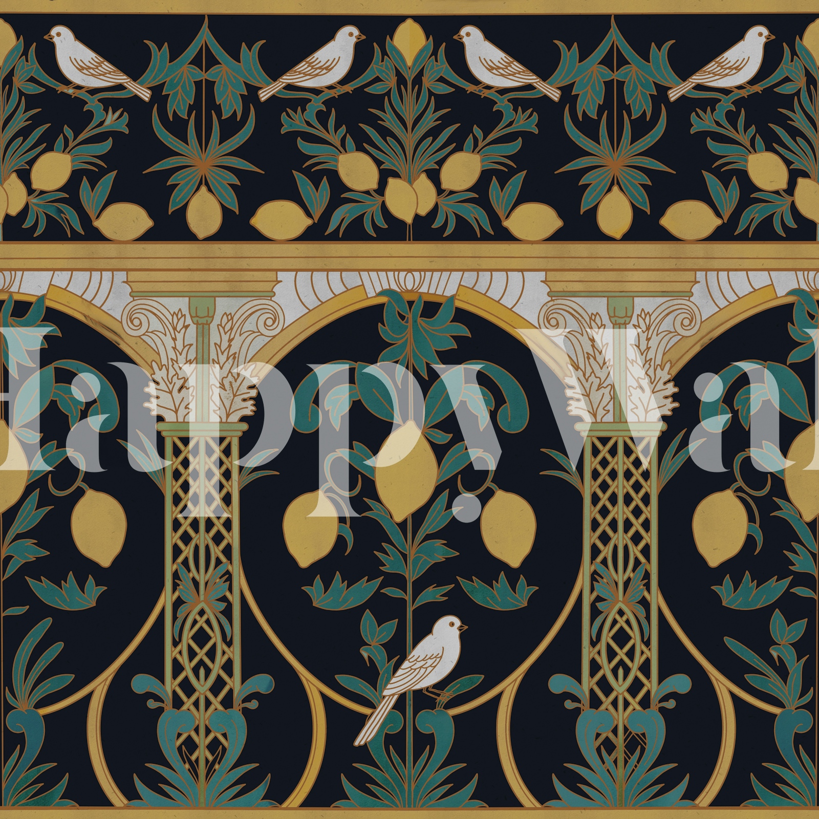 Mediterranean Lemon Floral Wallpaper