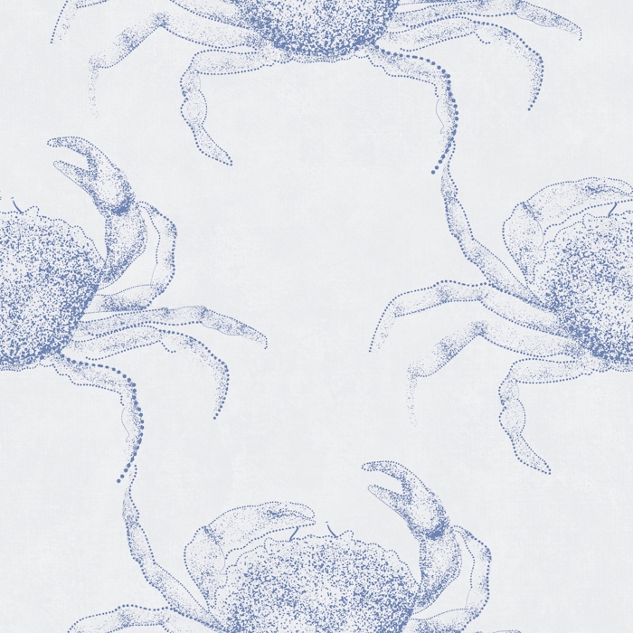 Vintage Crab Blue and White Wallpaper