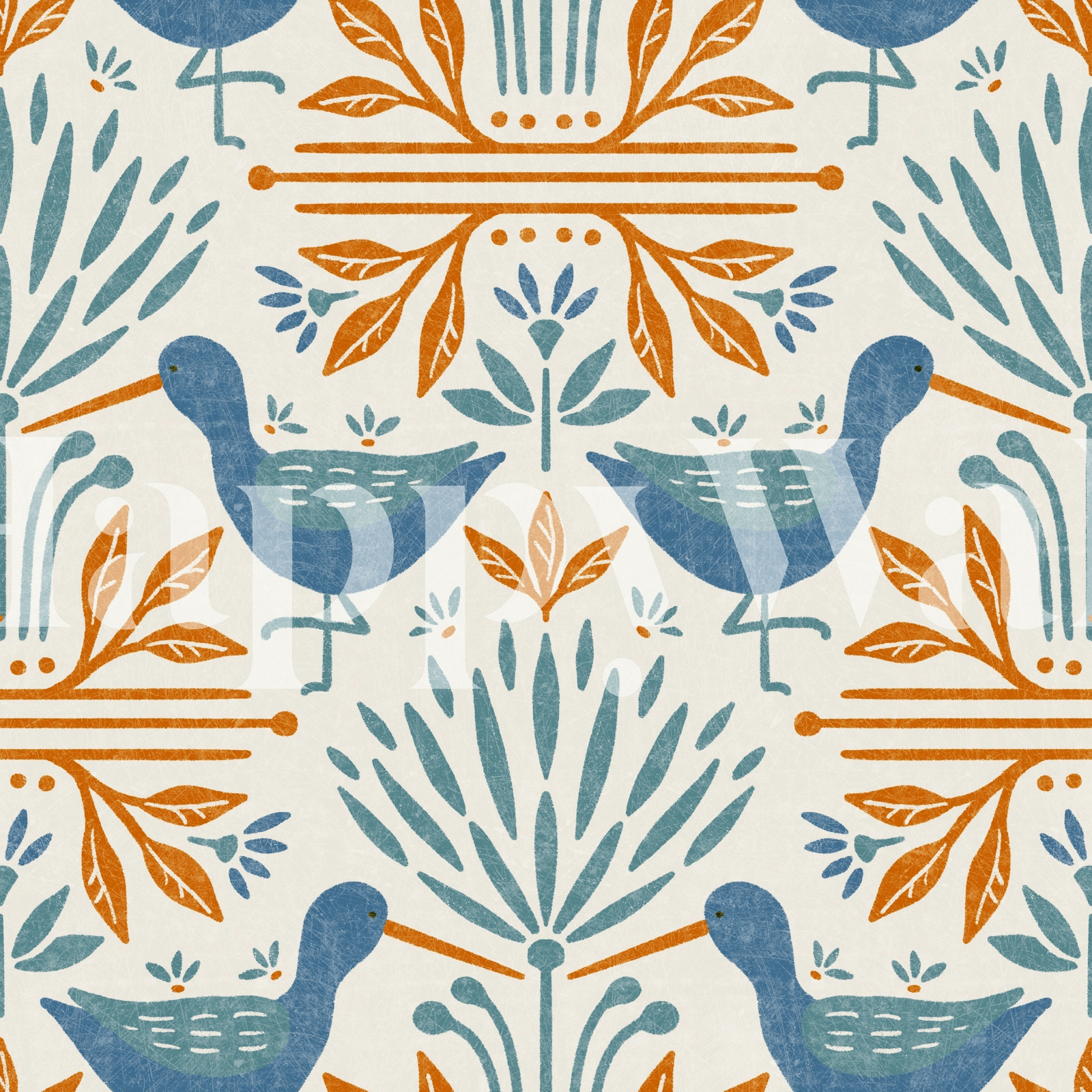 Luca Blue Floral Bird Wallpaper