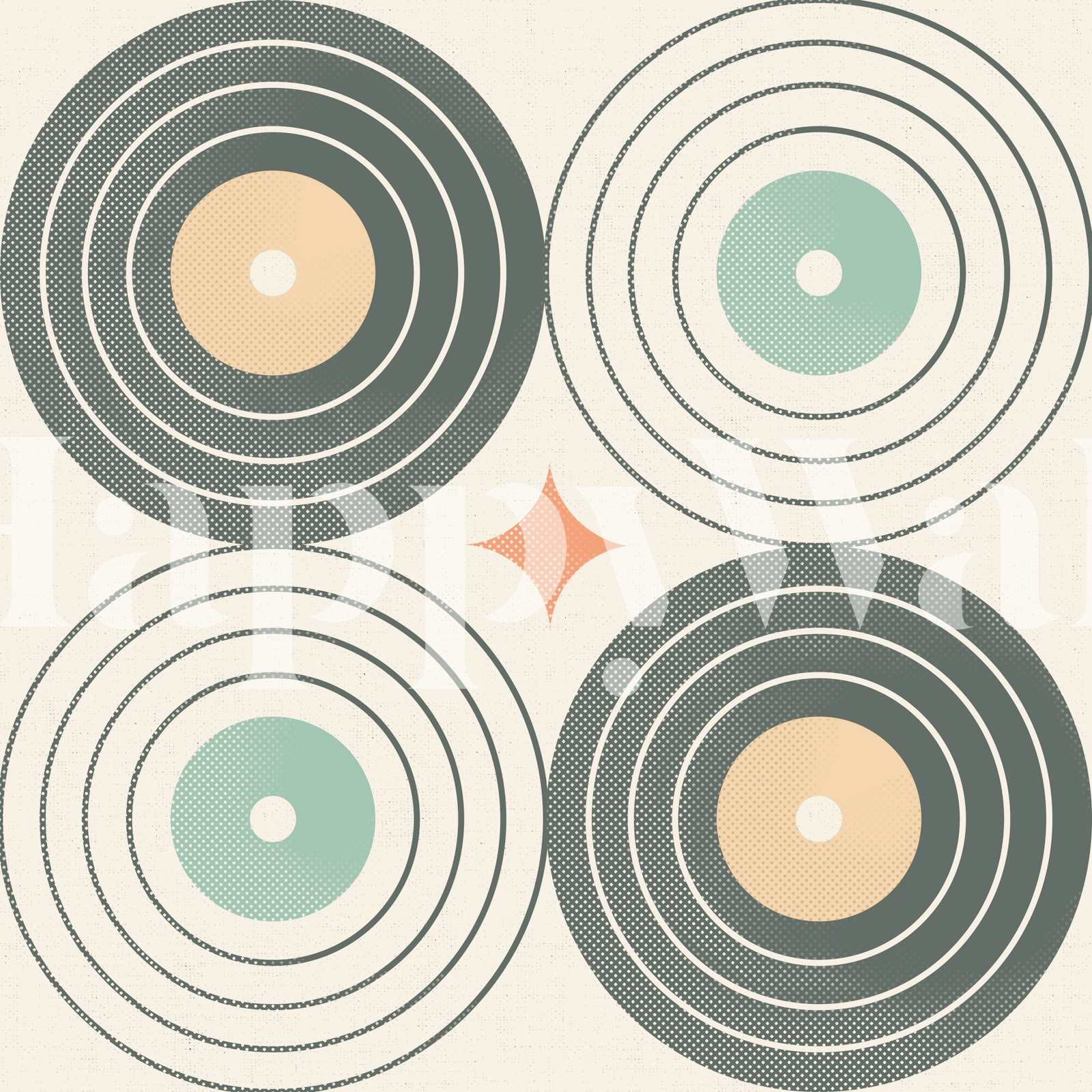 Retro vinyl vibes cream - happywall.com