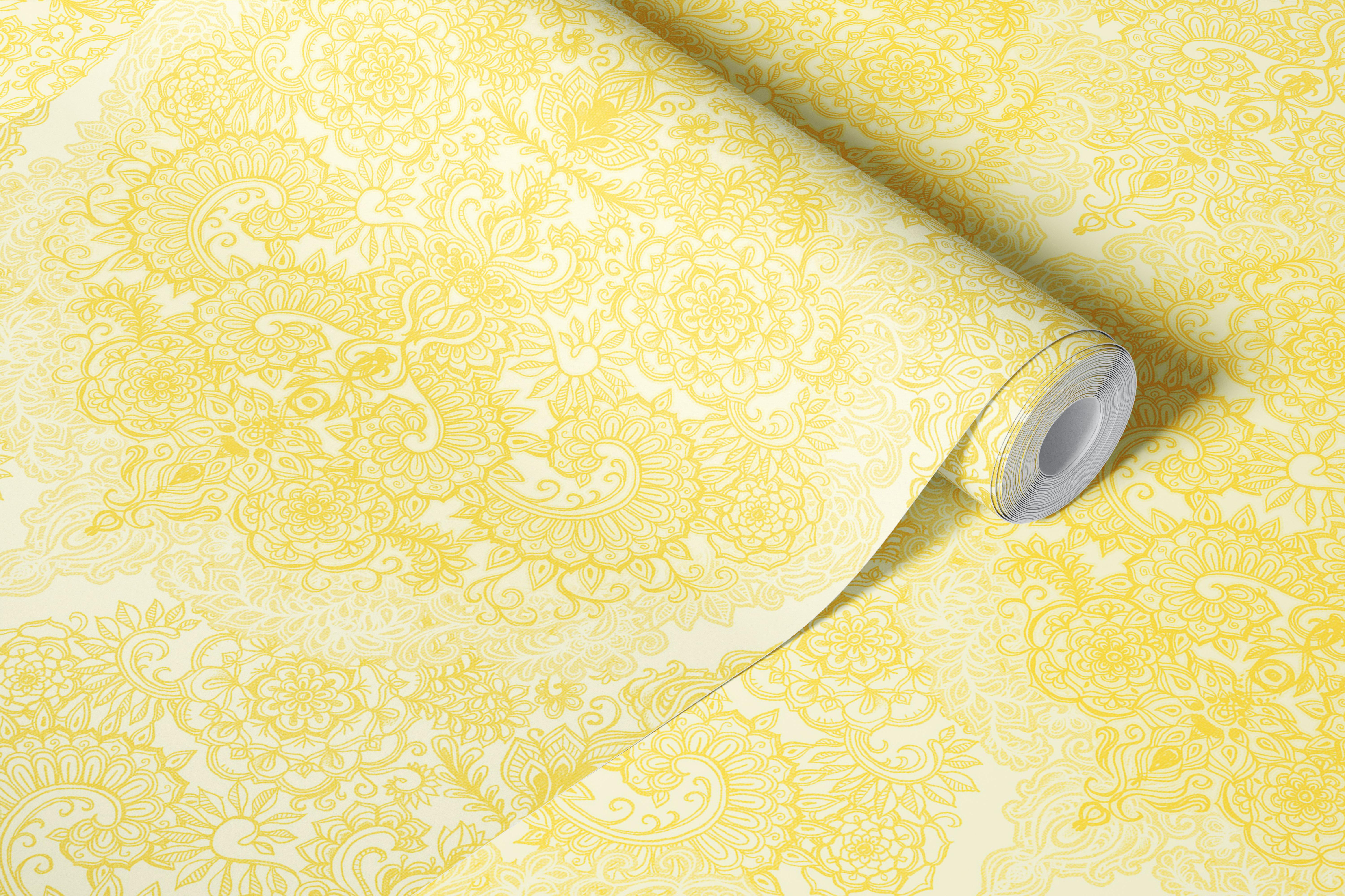 Victorian Lace Yellow Floral Wallpaper