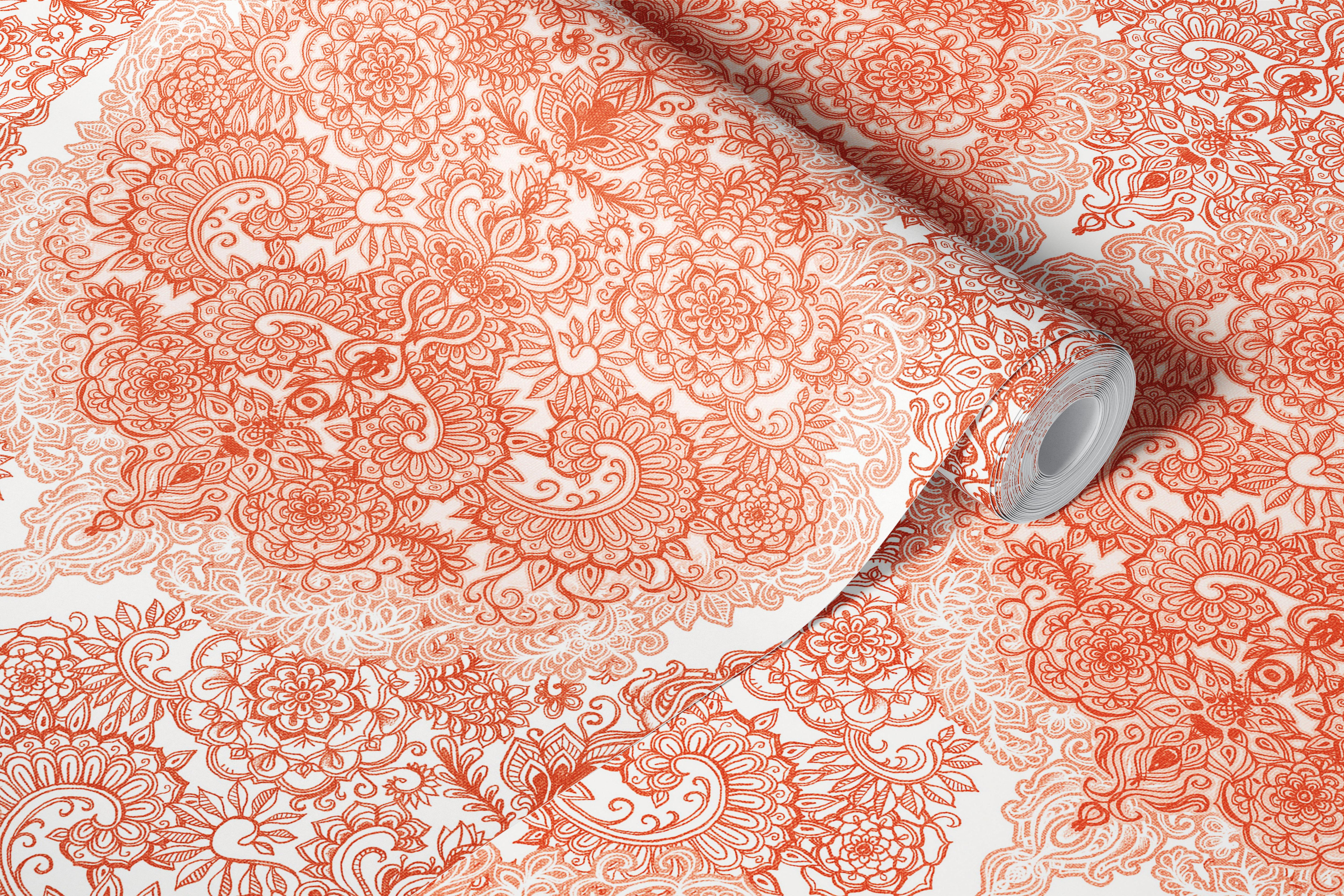 Soft Indian Red Bohemian Victorian Lace Wallpaper