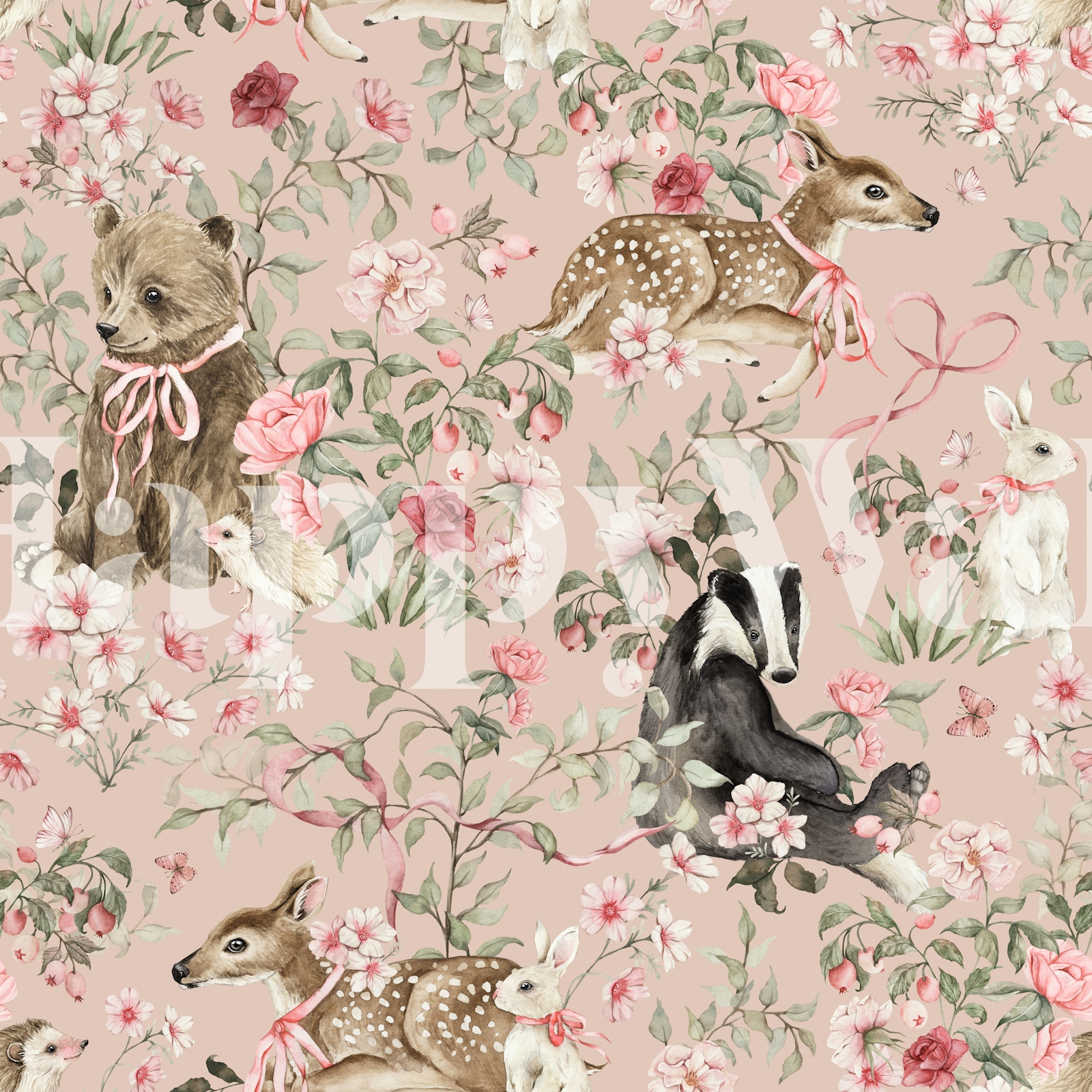 Pink Animal Floral Wallpaper for Kids