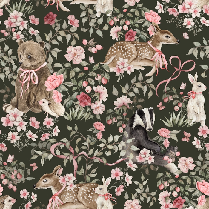 Pink Forest Animals Wallpaper | happywall.com