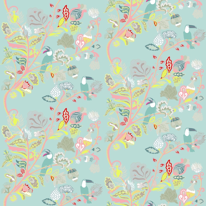 Tropical Teal Floral Wallpaper Mural