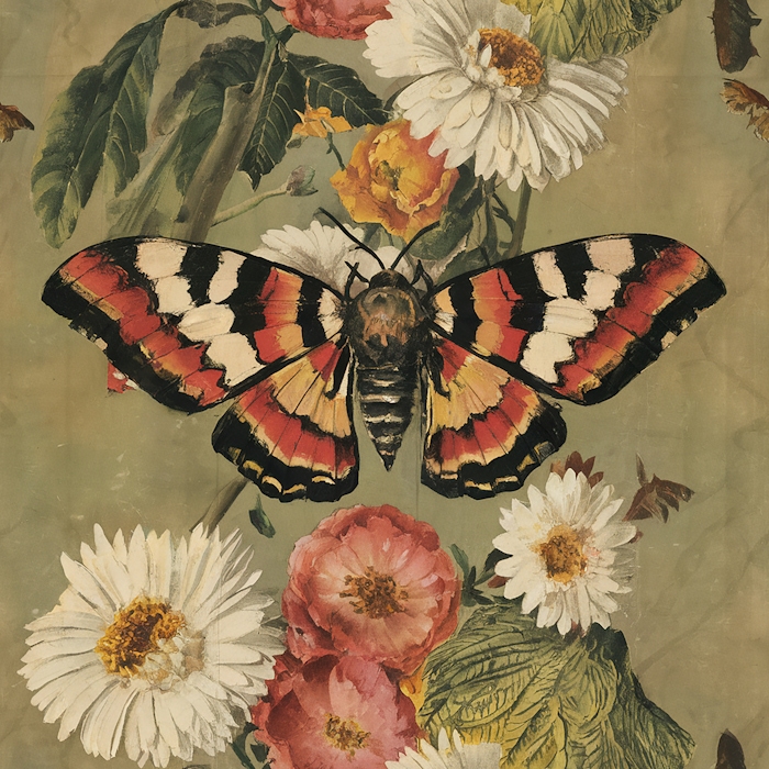 Rustic Floral Butterfly Vintage Wallpaper