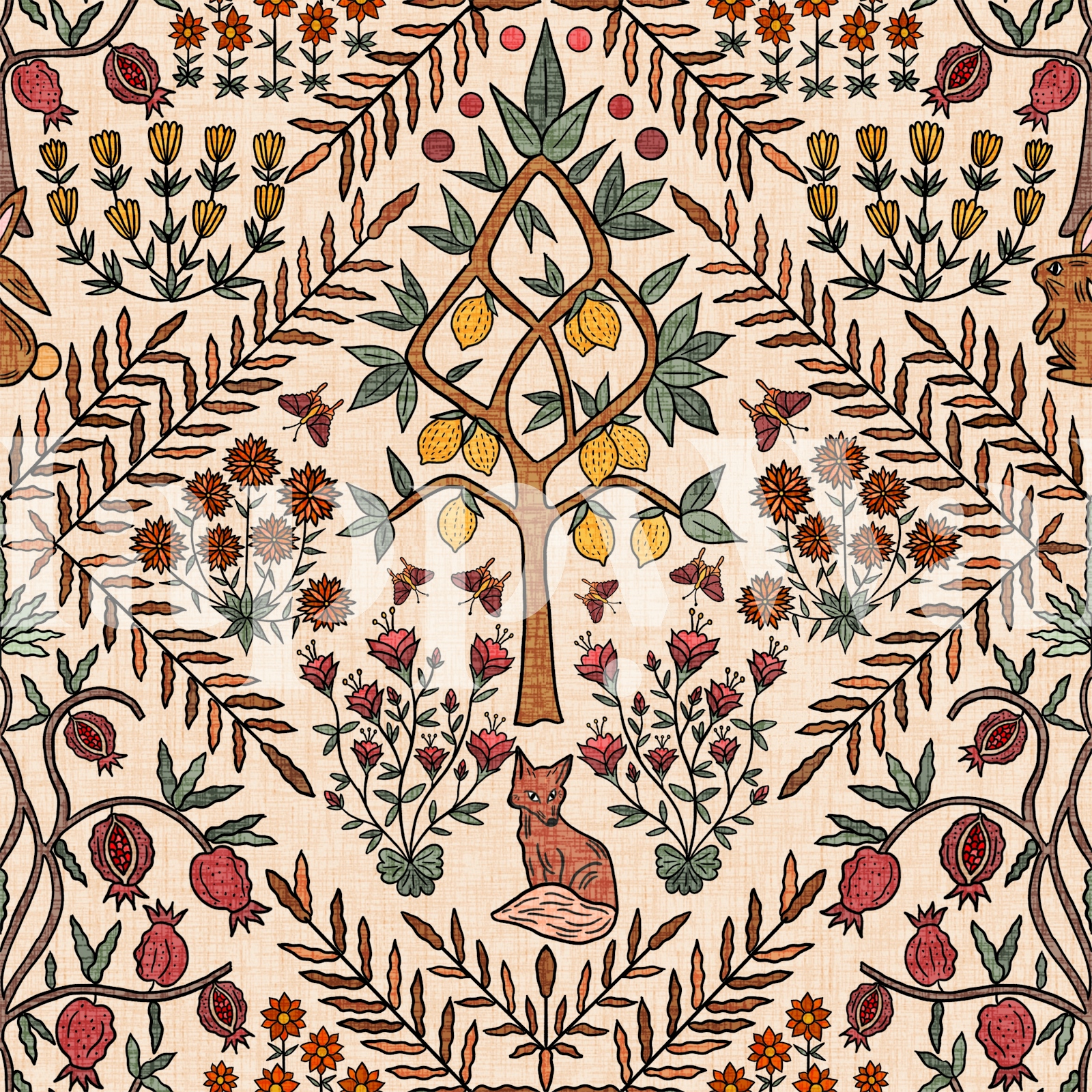 Crimson Fox and Lemon Tree Wallpaper