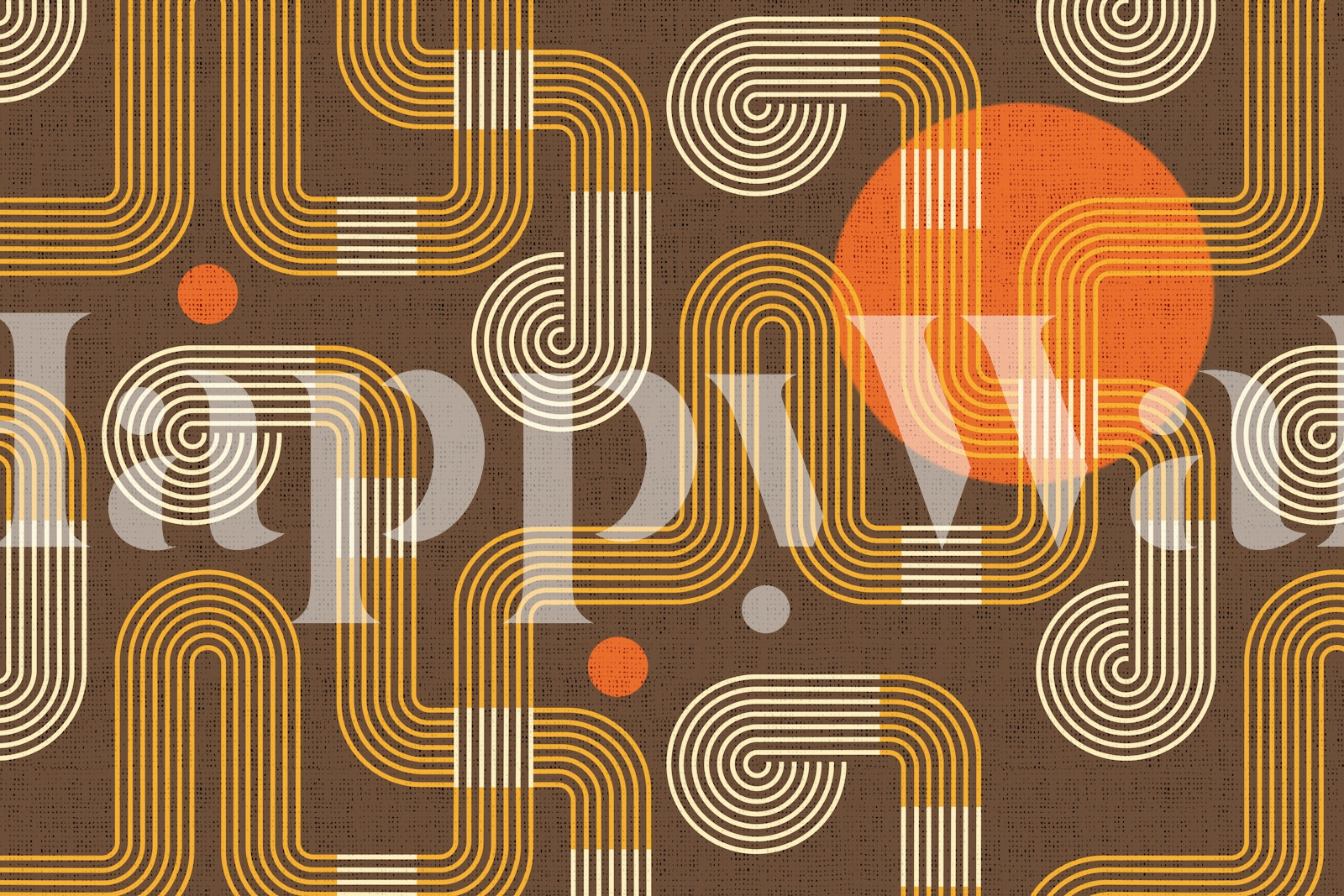 Retro Loops and Lines Brown Wallpaper