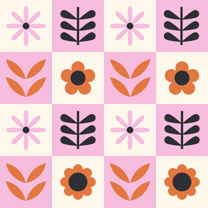 Retro Floral Grids Pattern - happywall.com