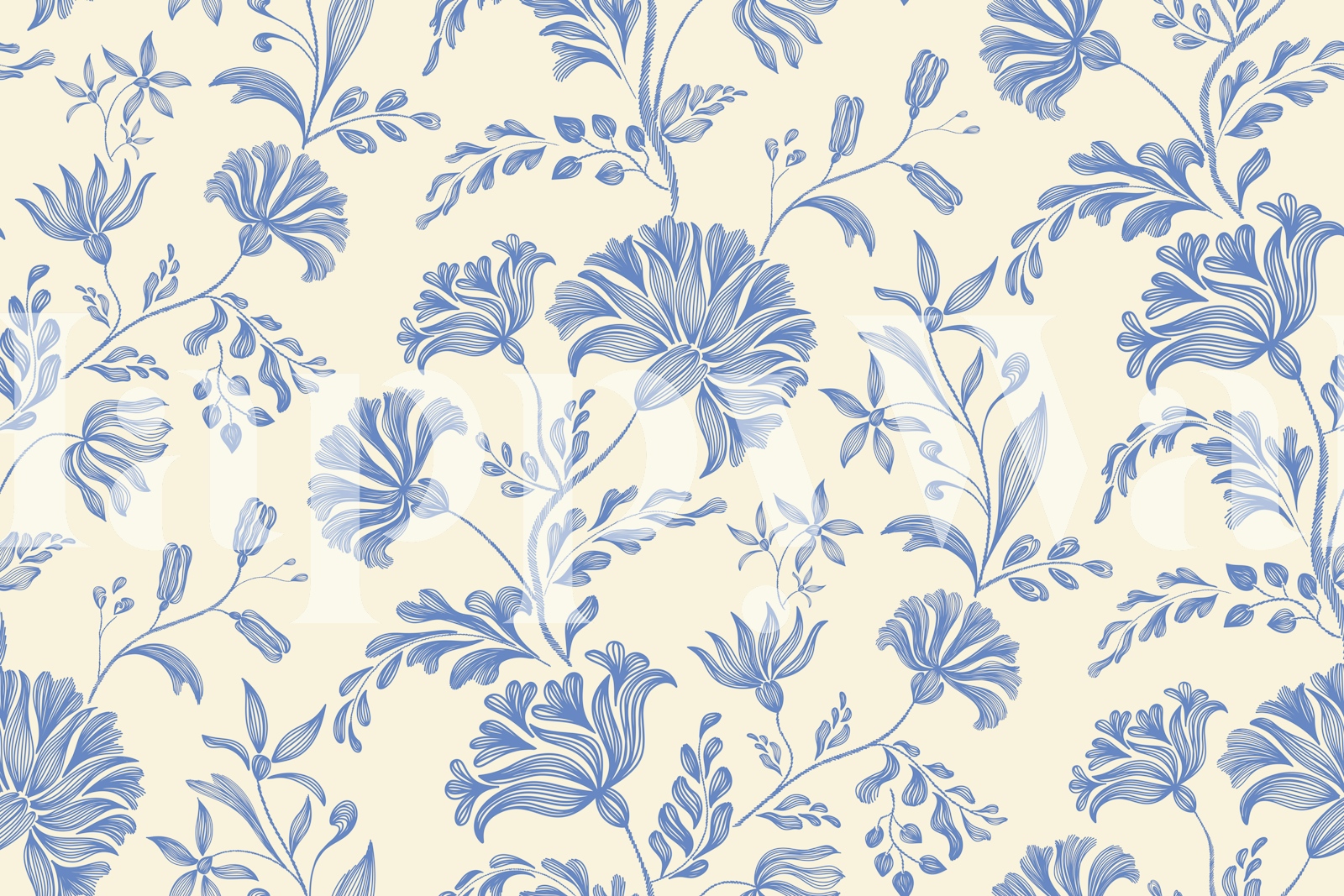 Retro Blue Floral Wallpaper for Bedroom