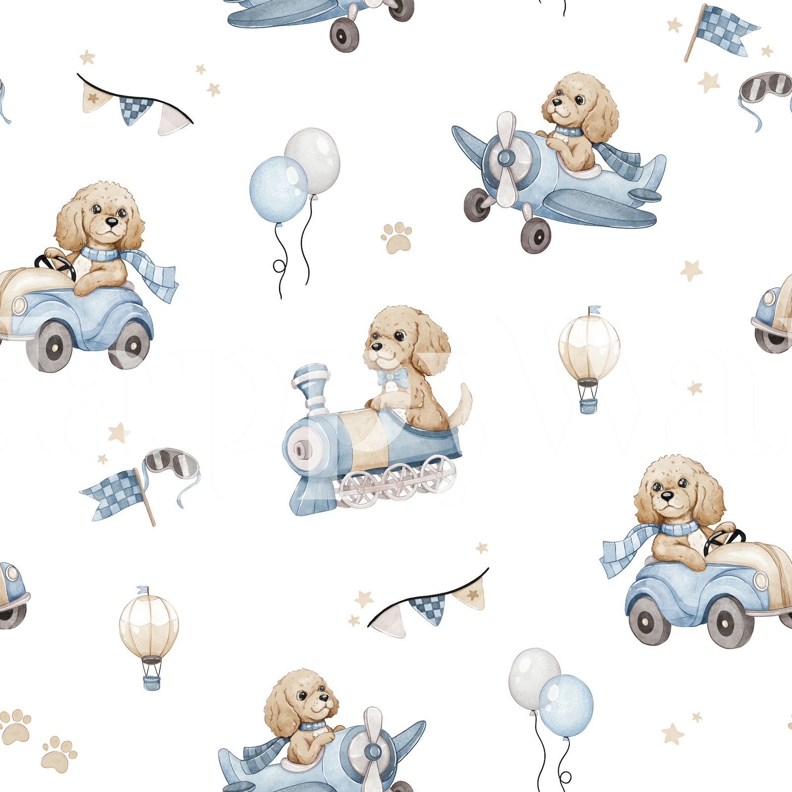 Cavapoo Boy Kids Wallpaper with Airplanes and Balloons