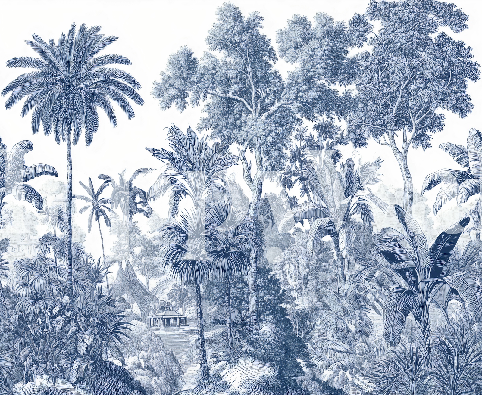 Blue Jungle Wallpaper with Tropical Leaves