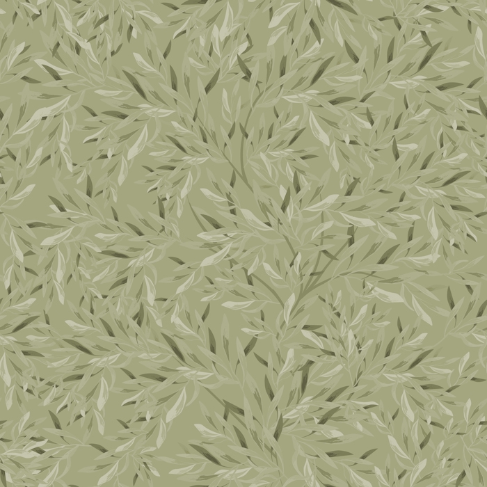 Olive Green Botanical Leaf Wallpaper