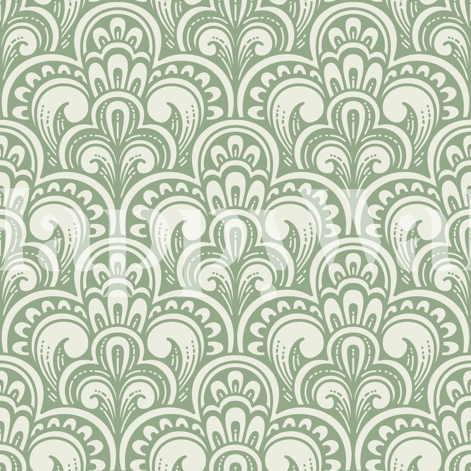 Vintage Ornamental Scallops Light Sage wallpaper | Happywall