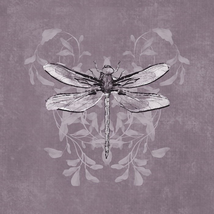 Dragonfly Floral Wallpaper in Mauve