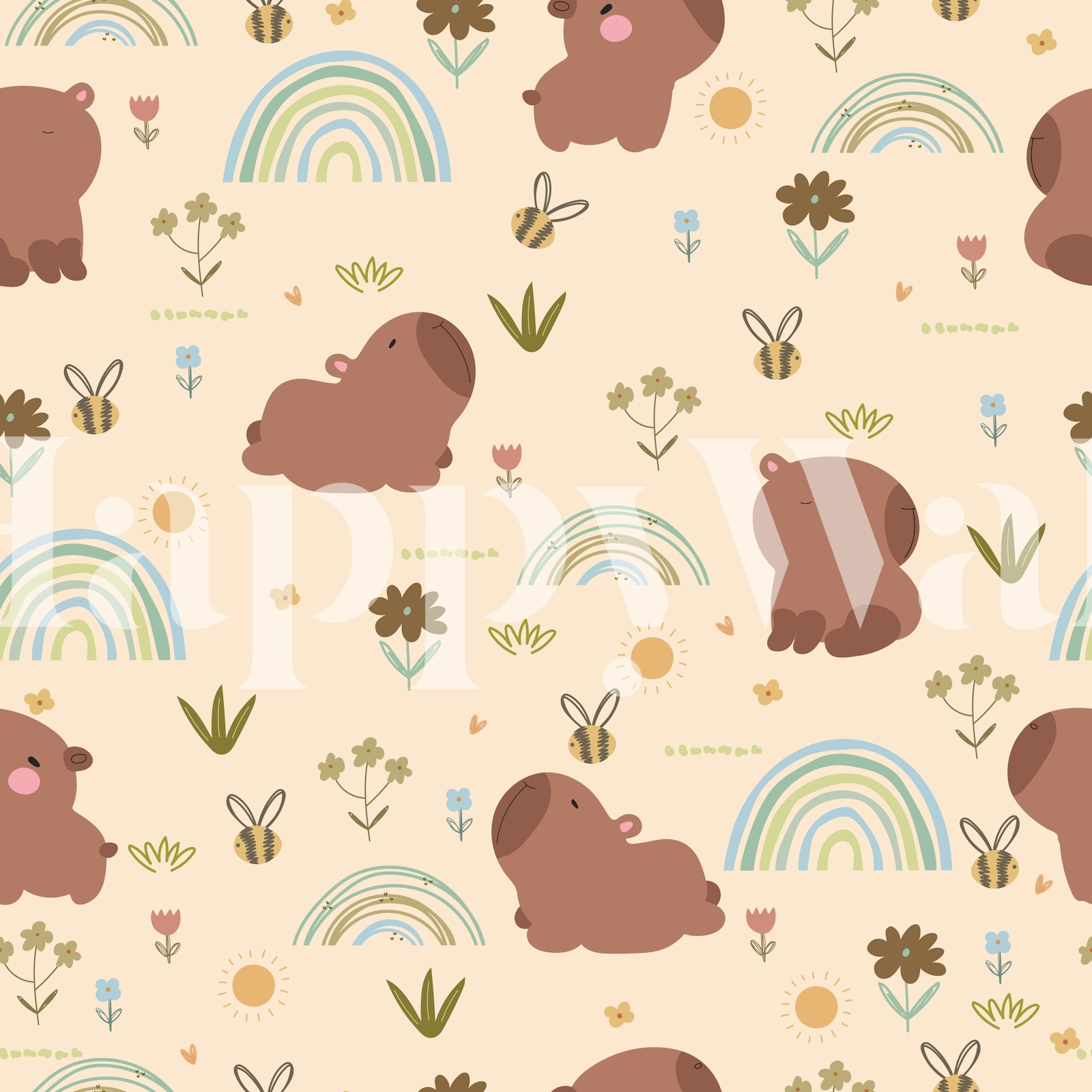 Playful Capybaras Peach Wallpaper