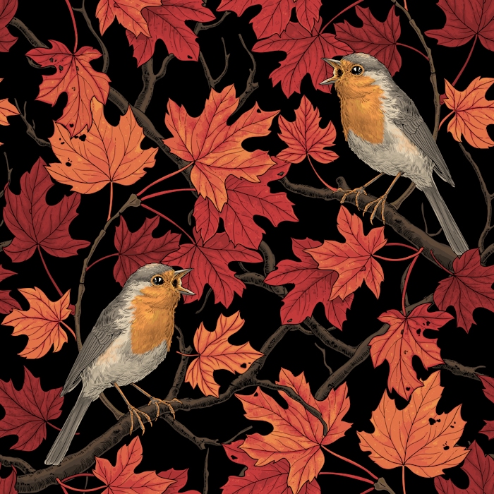 Robins in Maple Tree Wallpaper - Happywall.com