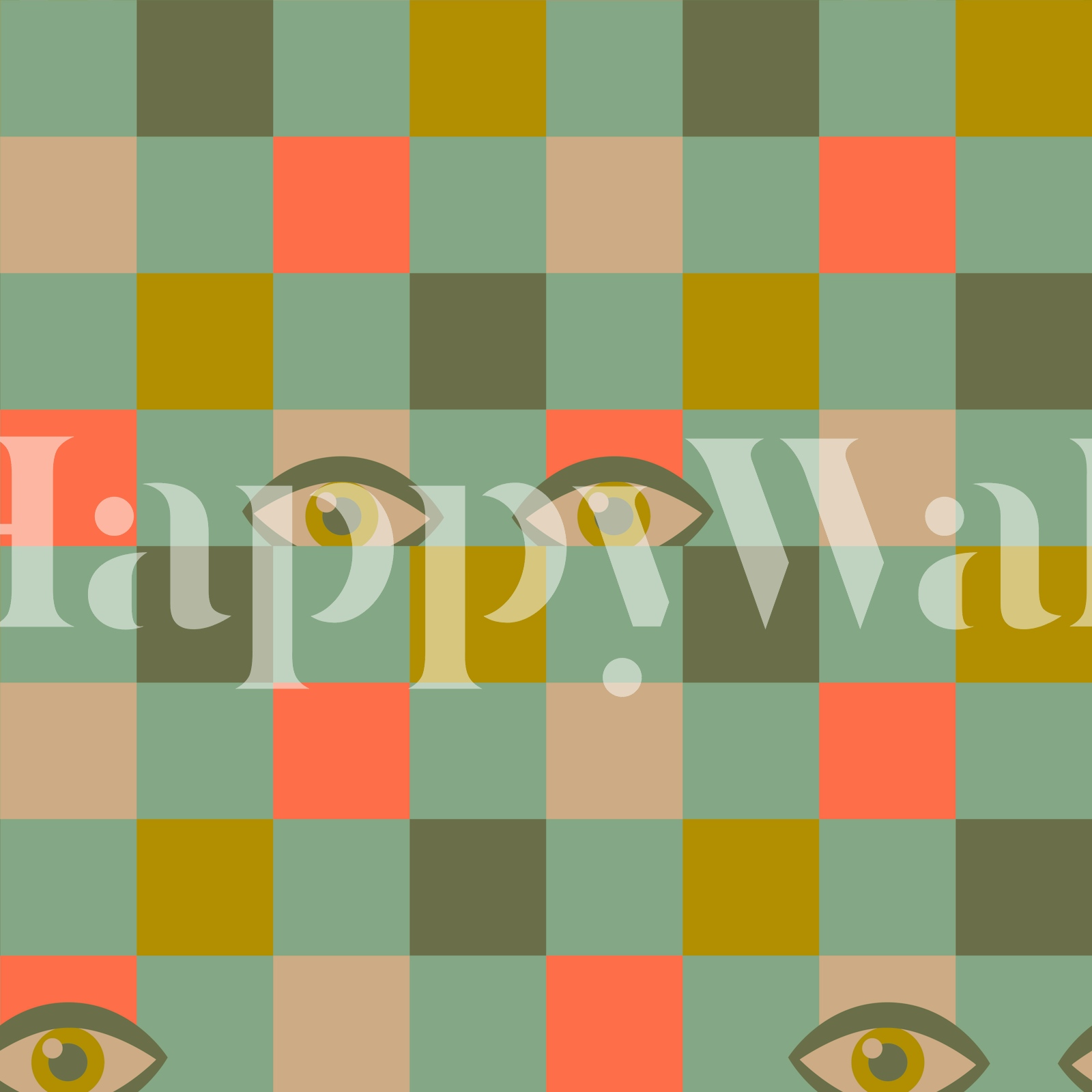Mint Green Checkerboard Wallpaper with Retro Eyes