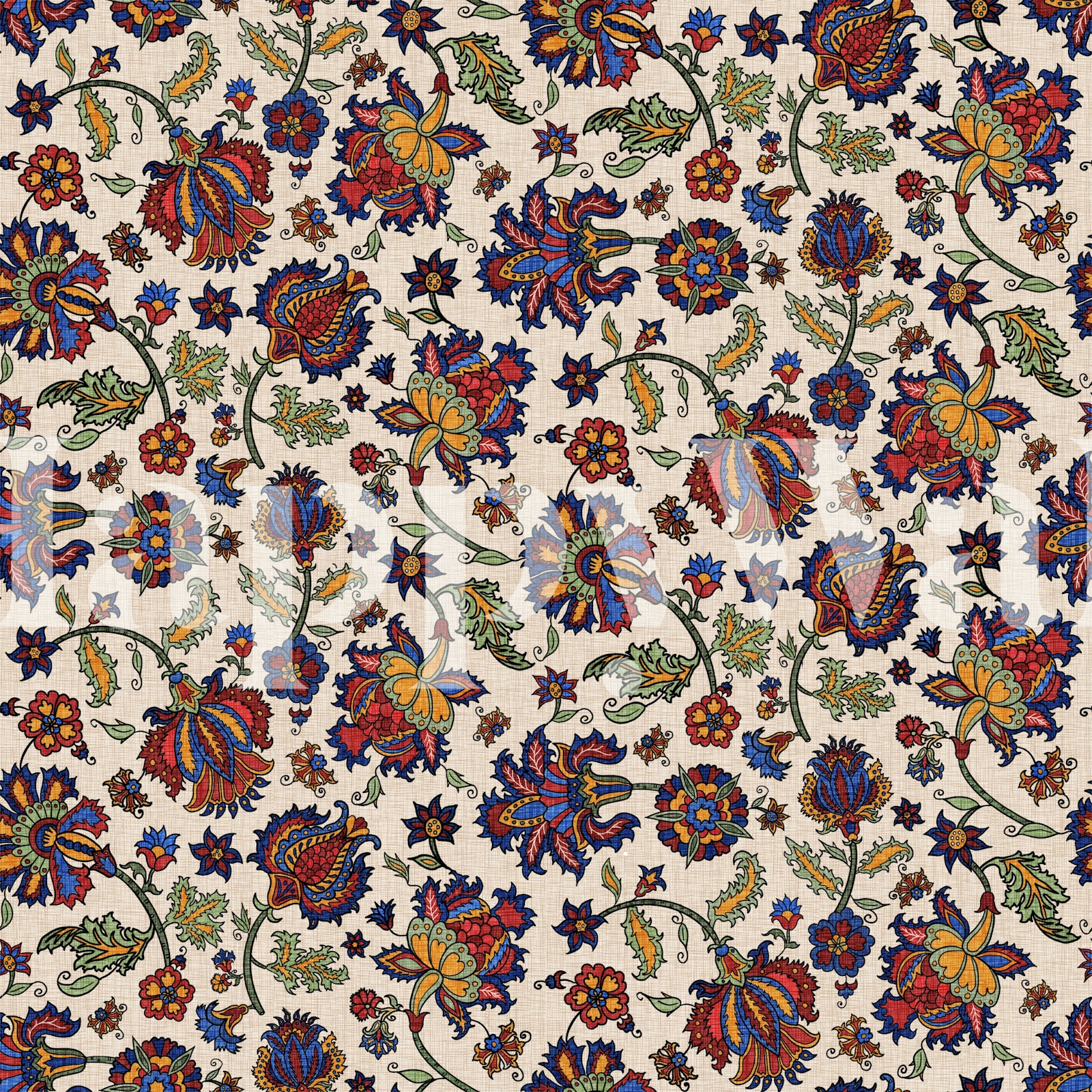 Indian Garden - Red Indigo & Golden Yellow | happywall.com