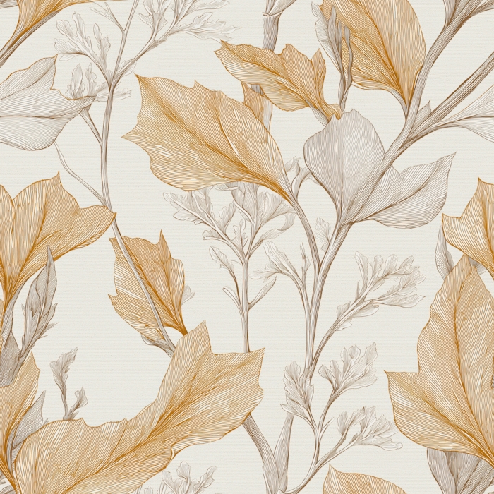 Golden Engraved Autumn Leaves - Happywall