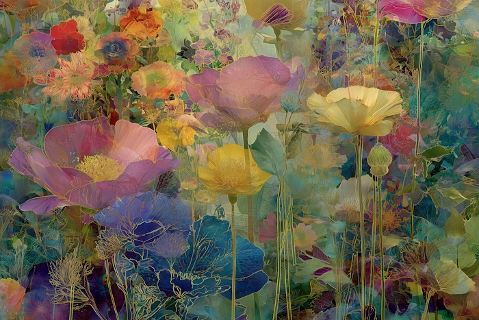 Colorful Floral Collage Wallpaper for Bedroom