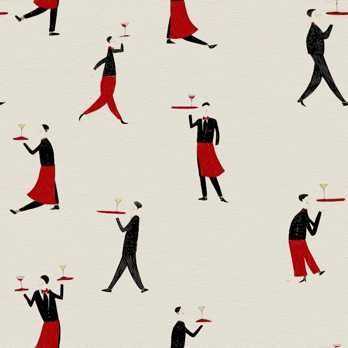 Elegant Waiters in Motion Wallpaper