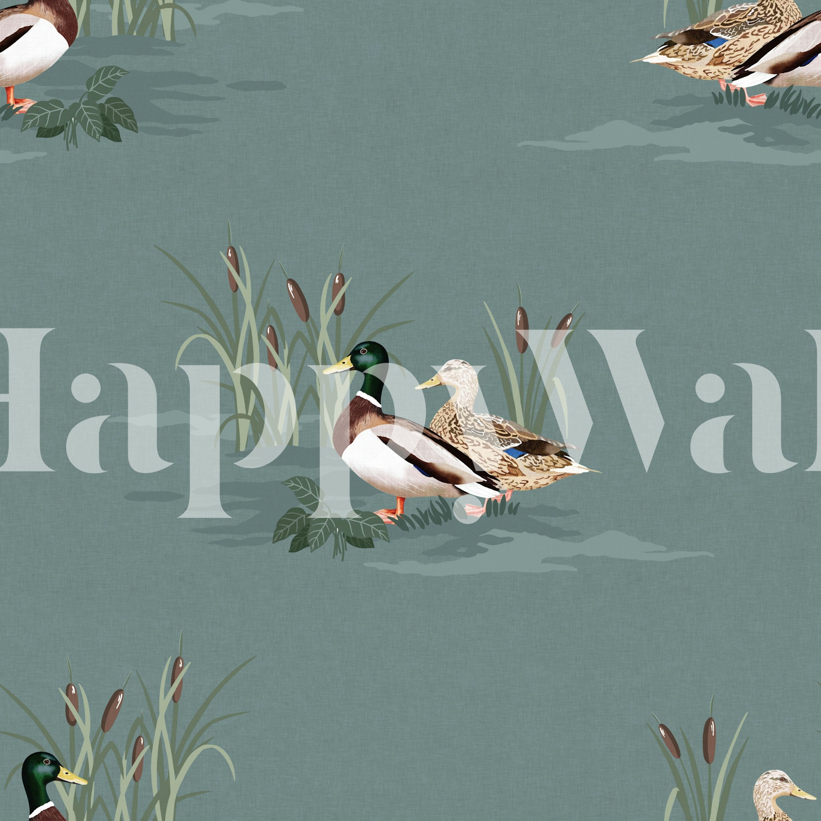 Country Ducks - Slate Grey Wallpaper