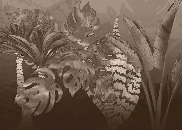 Sepia Tropical Foliage Wallpaper