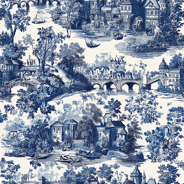 Blue Village Scene Wallpaper for Classic Decor