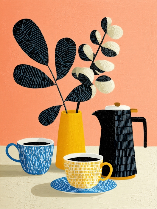 Colorful Coffee Table Scene Wallpaper