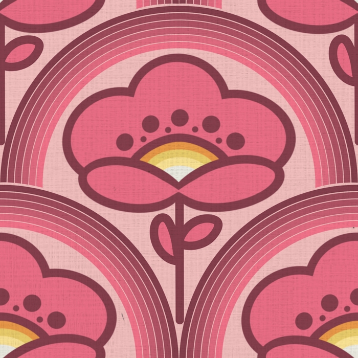 Textured Pink Retro Flowers Wallpaper | happywall.com