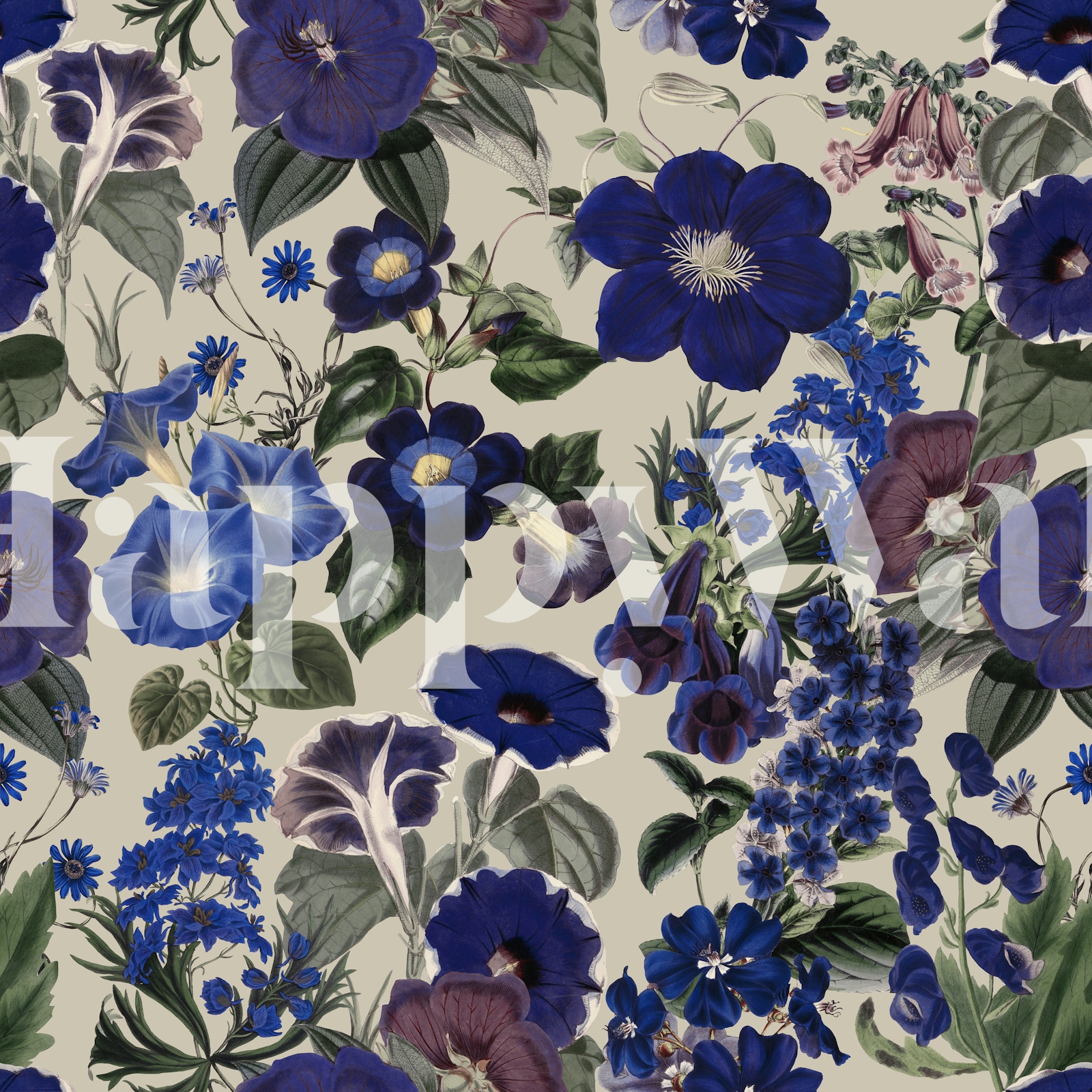 Blue Floral Botanical Wallpaper for Rooms