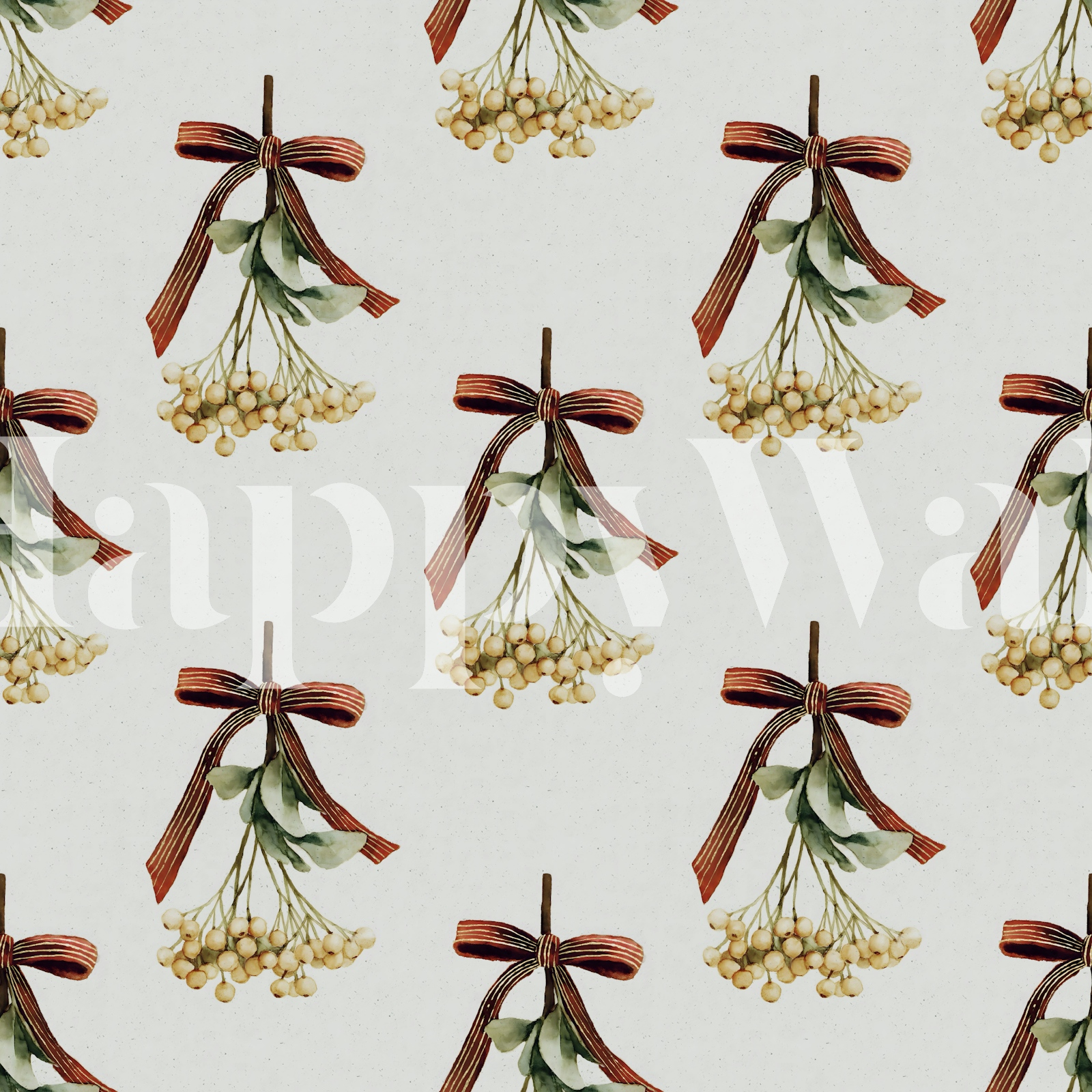 Red Mistletoe Bow Floral Wallpaper for Holiday
