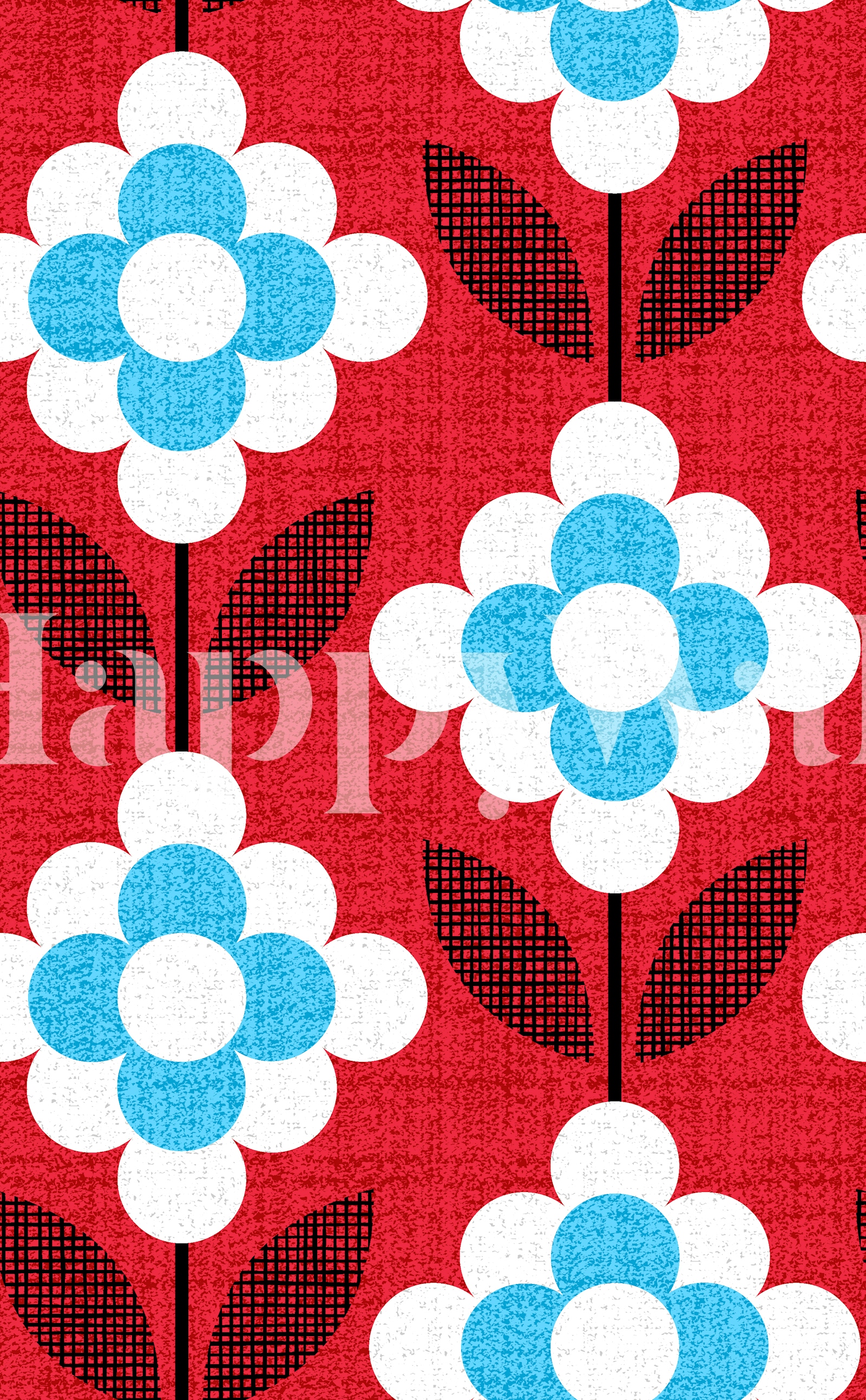 Preloved blooms-red-turq-granny squares Wallpaper