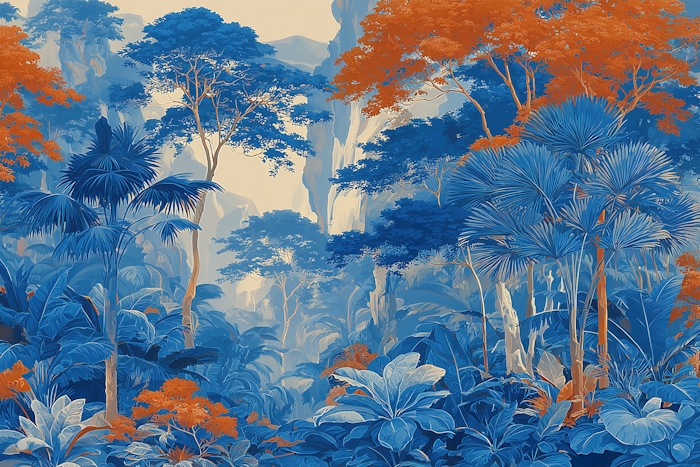 Blue Jungle Foliage Wallpaper for Tropical Decor