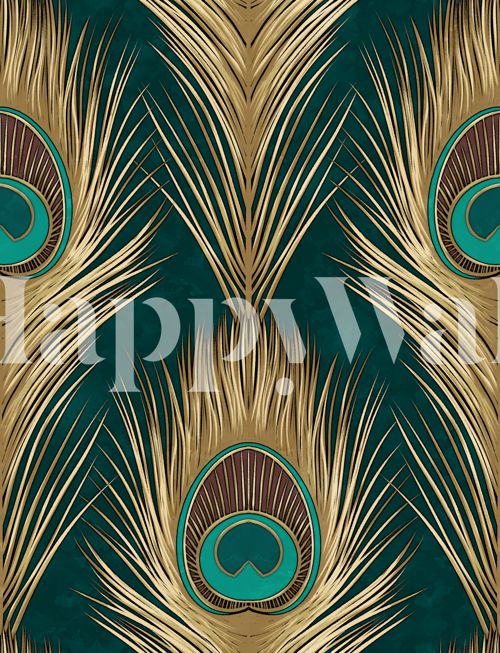 Teal Gold Peacock Feather Wallpaper