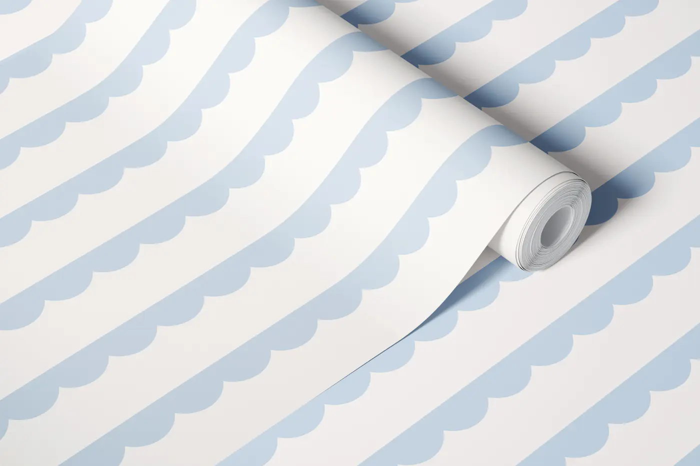 Blue Scallop Striped Wallpaper