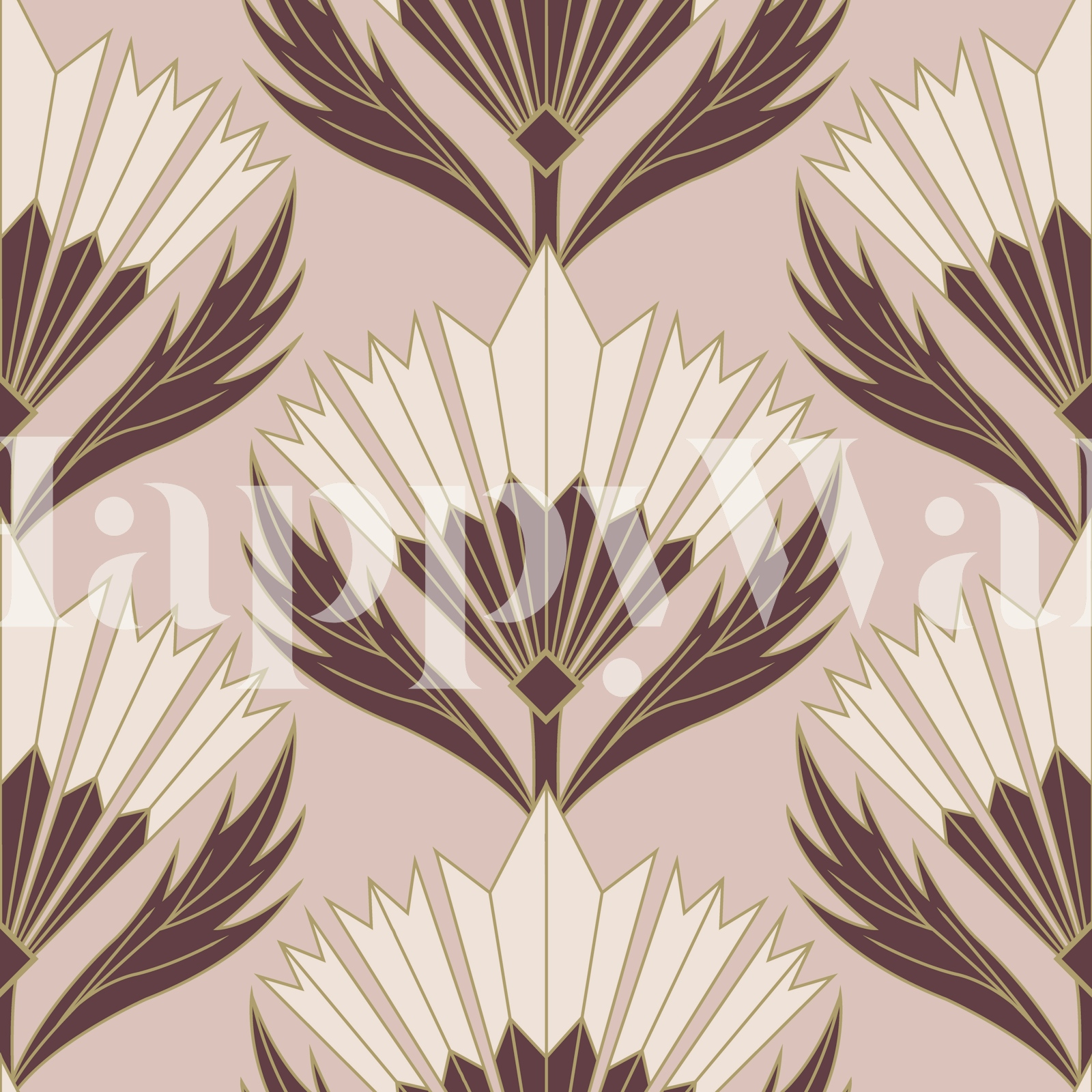 Art Deco Floral Wallpaper Deep Maroon Pink