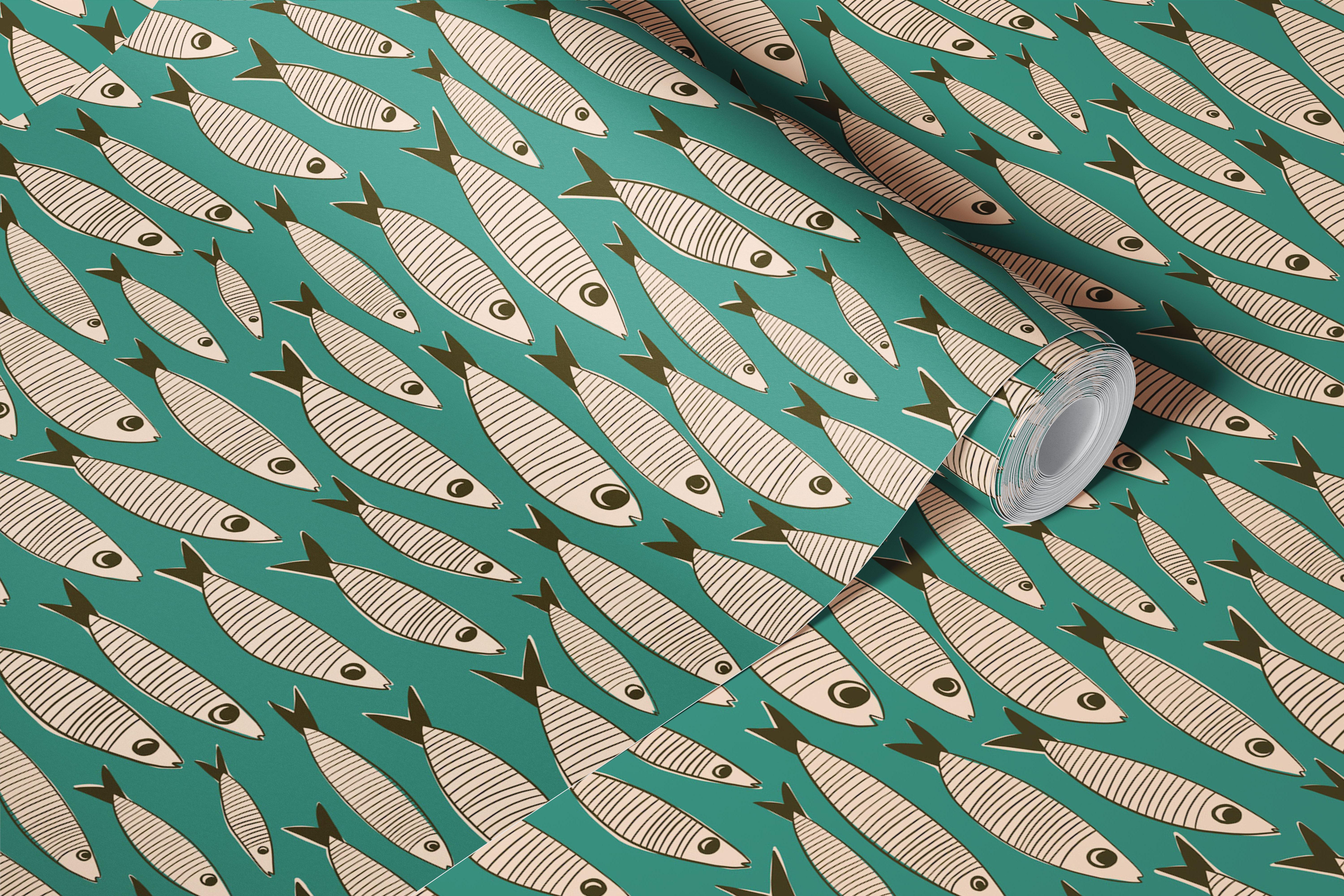 Small Sardines Swimming Vintage Fish - Happywall