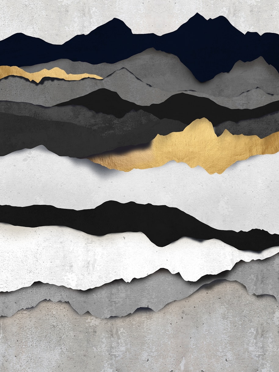 "Abstract Mountains Gold Wallpaper | Happywall"