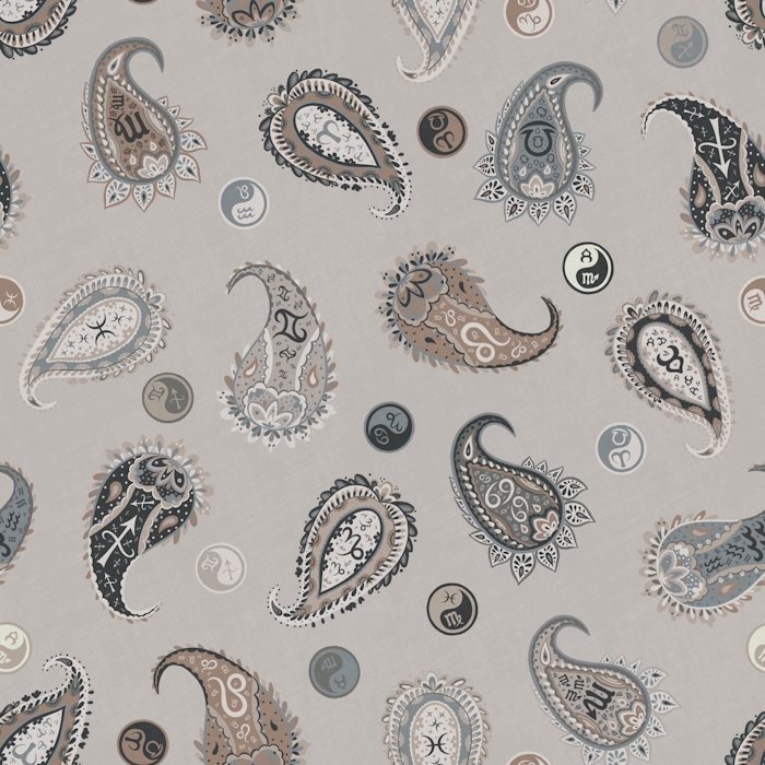 Grey Blue Beige Paisley Wallpaper