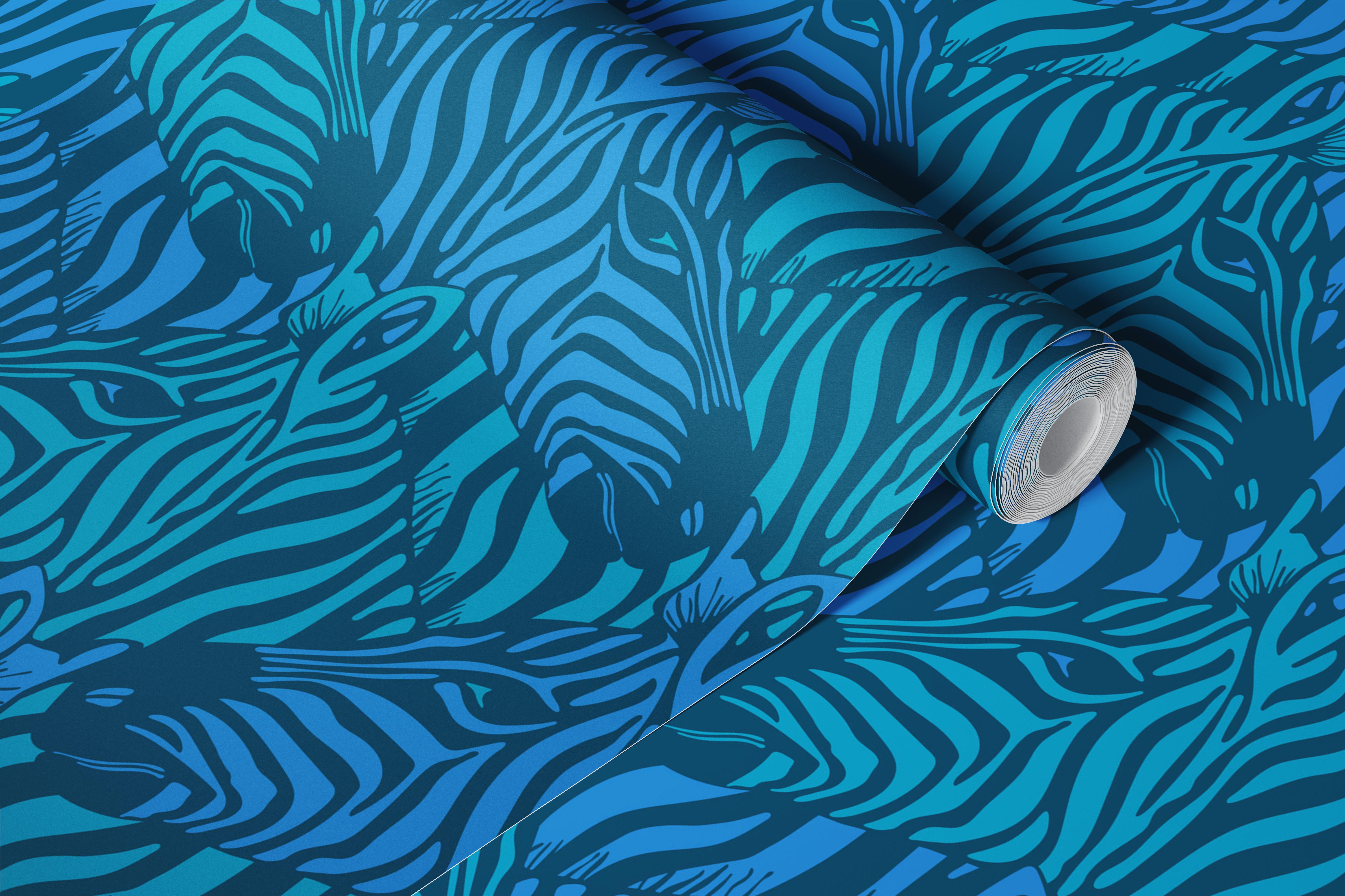 Aqua Blue Zebra Print Tropical Wallpaper