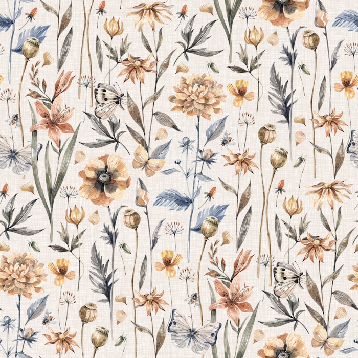 Rustic Floral Wallpaper with Soft Earth Tones