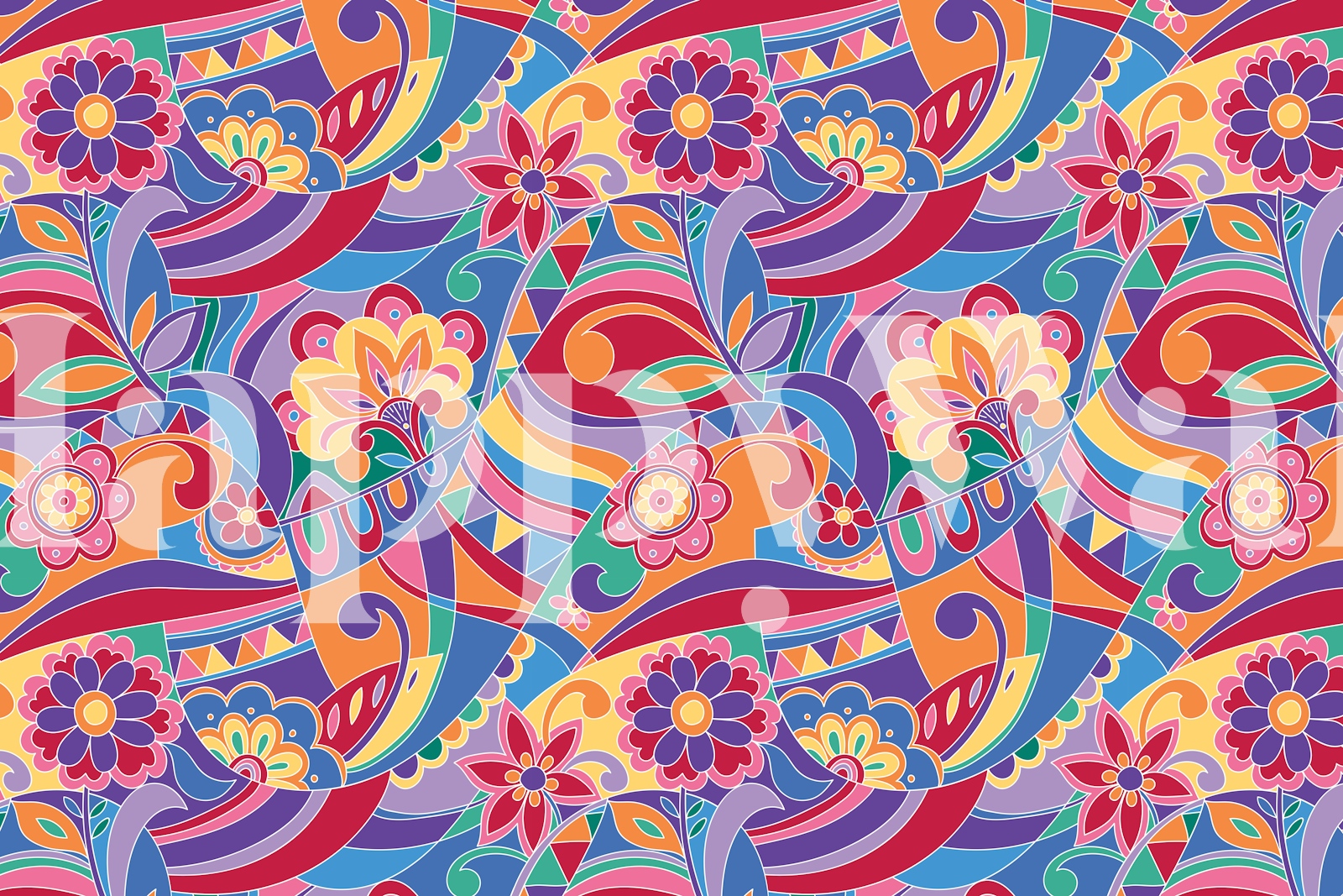 Bright Funky Floral Wallpaper for Kids Rooms