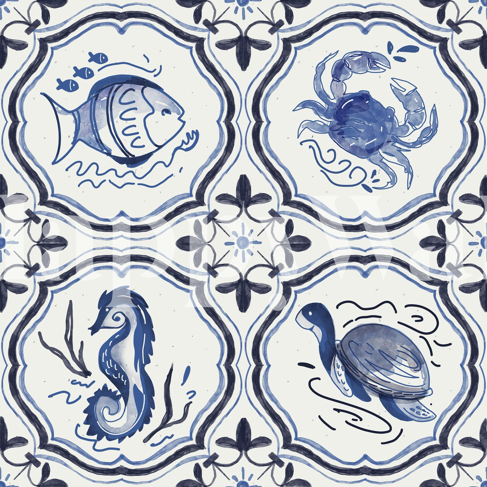 Ocean Blue Sea Life Tile Wallpaper