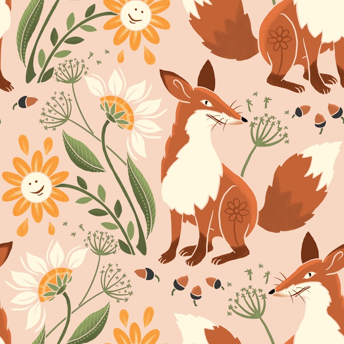 Whimsical Fox and Flowers Wallpaper - Happywall